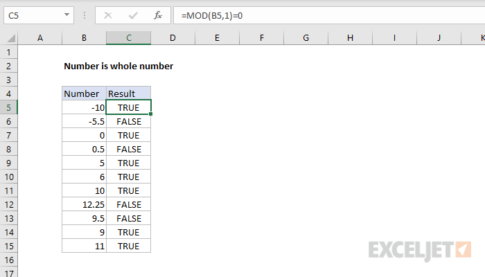 Number Is Whole Number Excel Formula Exceljet